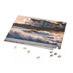Beach House Puzzle, Ocean Beach Gifts Puzzle Souvenir, Crashing Waves ...