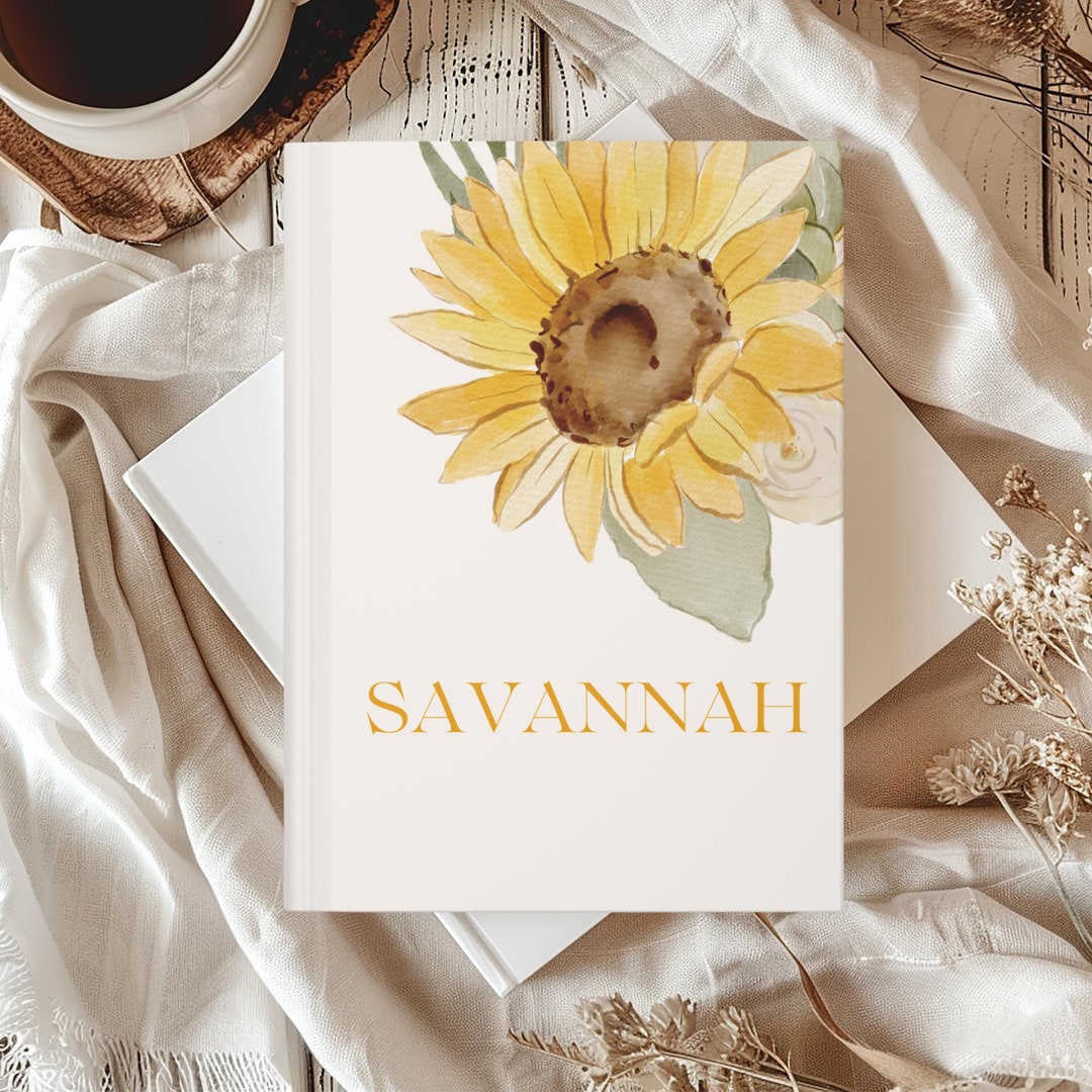 Custom Sunflower Journal, Personalized Floral Journal, Gift for ...