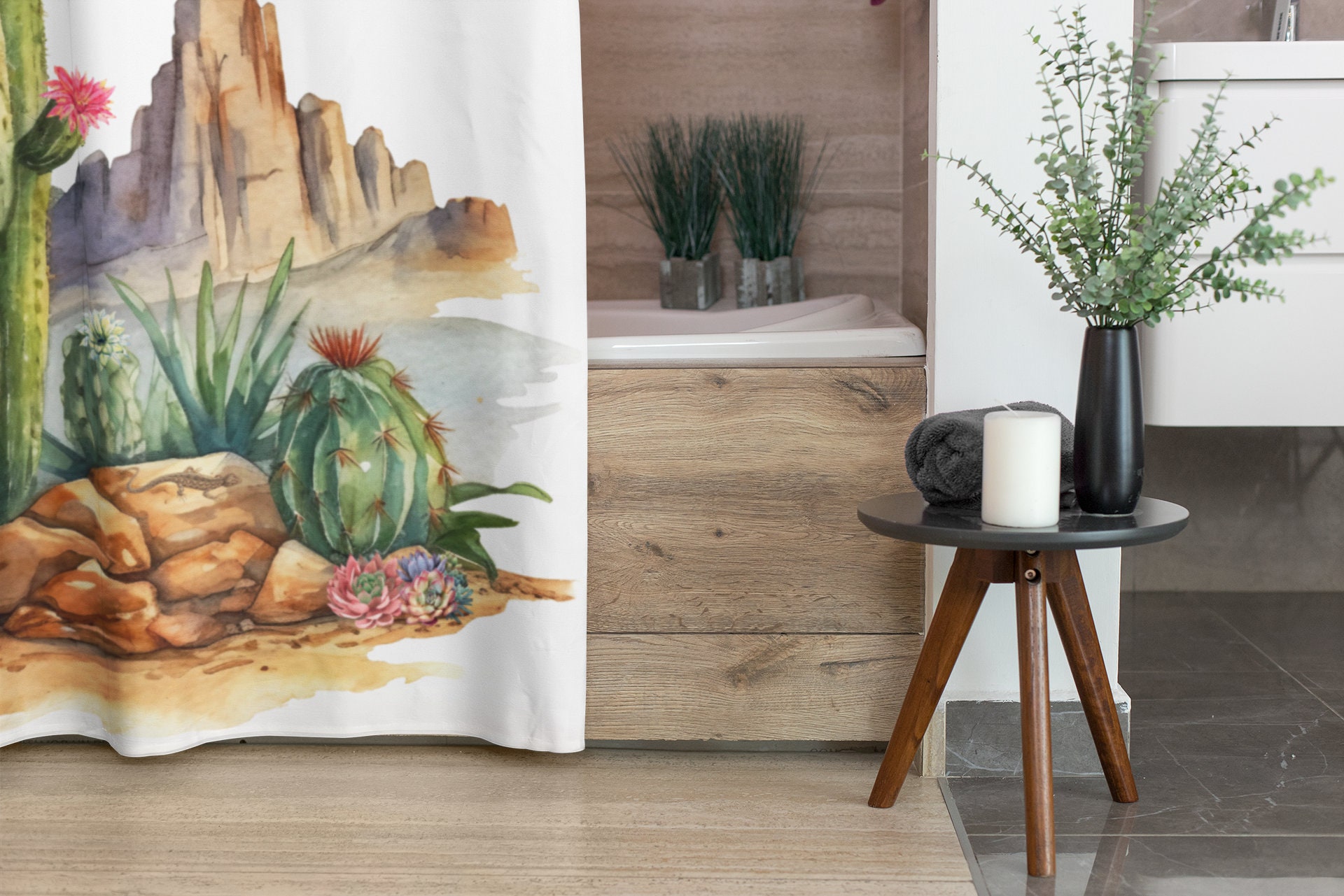 Cactus Saguaro Desert Shower Curtain, Desert Southwest Bathroom Decor ...