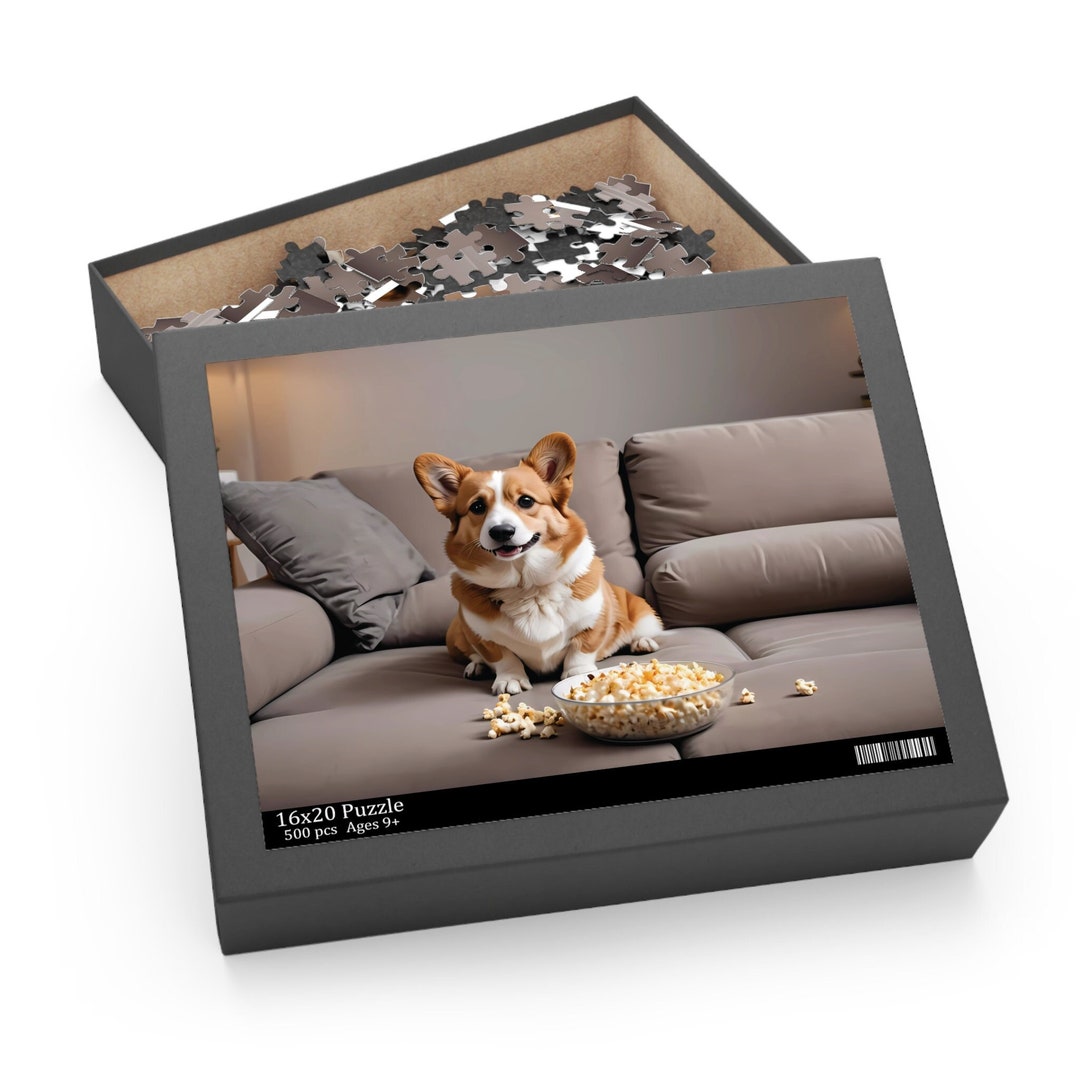 Corgi Jigsaw Puzzle, Corgi Movie Night, Dog Lovers Gift, Adorable Corgi ...