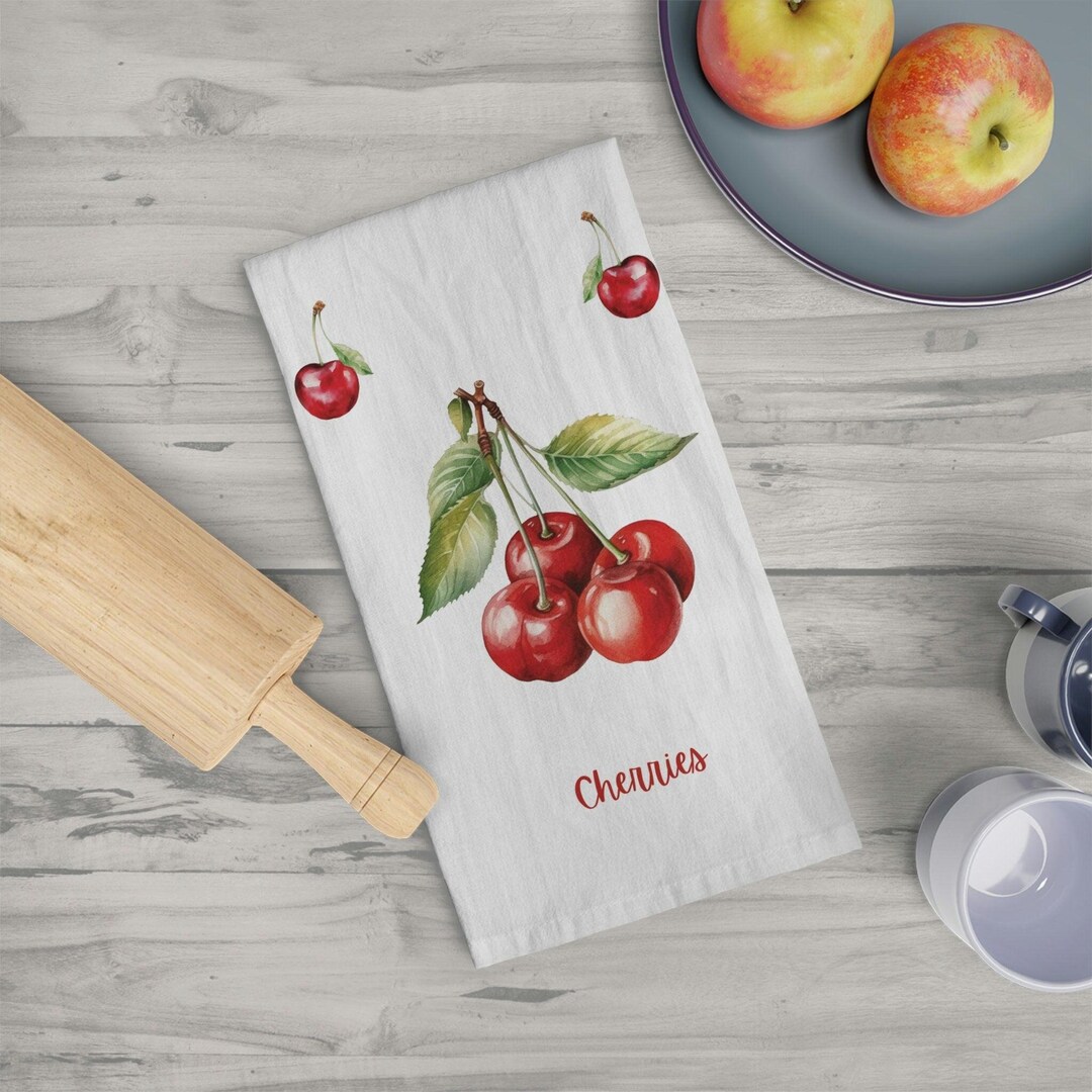 Cherries Kitchen Towel, Cherry Kitchen Decor, Fruit Dish Towel, Cherry ...