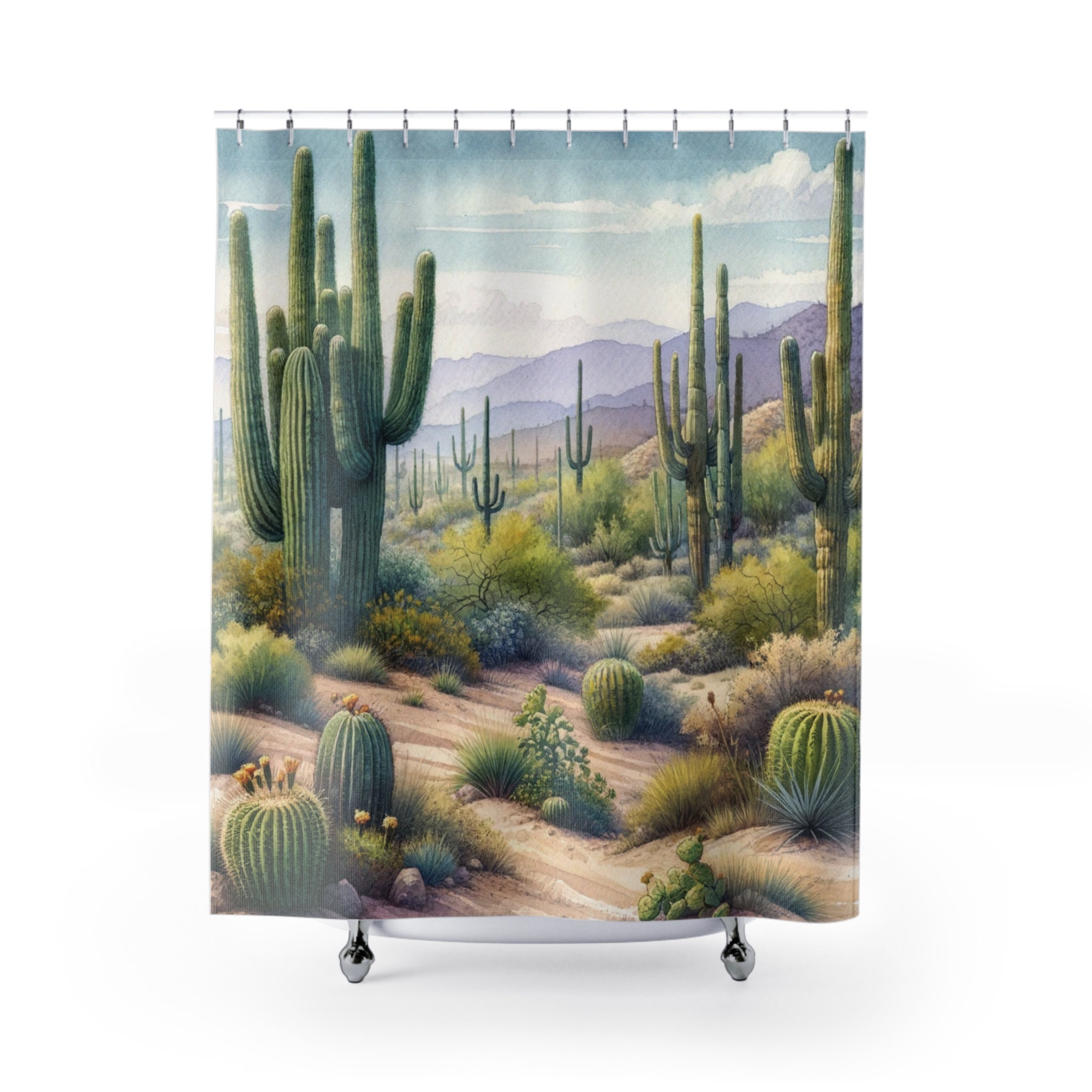 Saguaro Cactus Desert Shower Curtain, Desert Southwest Bathroom Decor ...