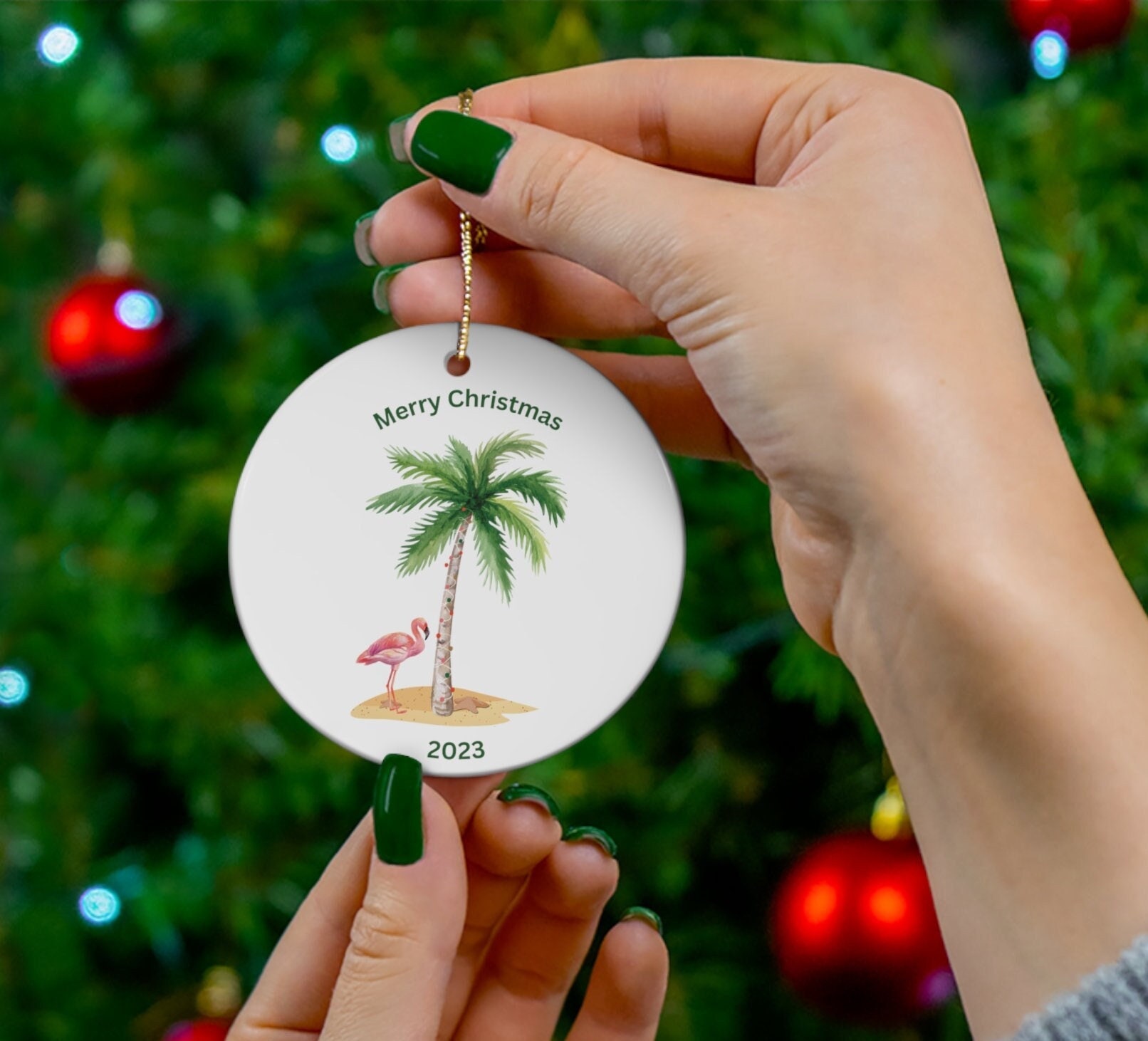 Palm Tree Ornament, Palm Tree and Flamingo, Palm Wrapped in Christmas ...