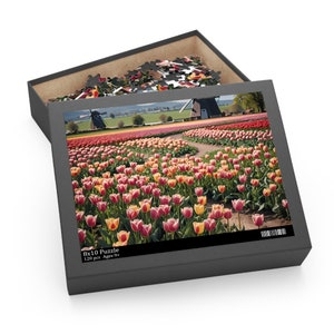 Field of Tulips Jigsaw Puzzle, Tulips and Windmill Puzzle, Dutch Tulip ...