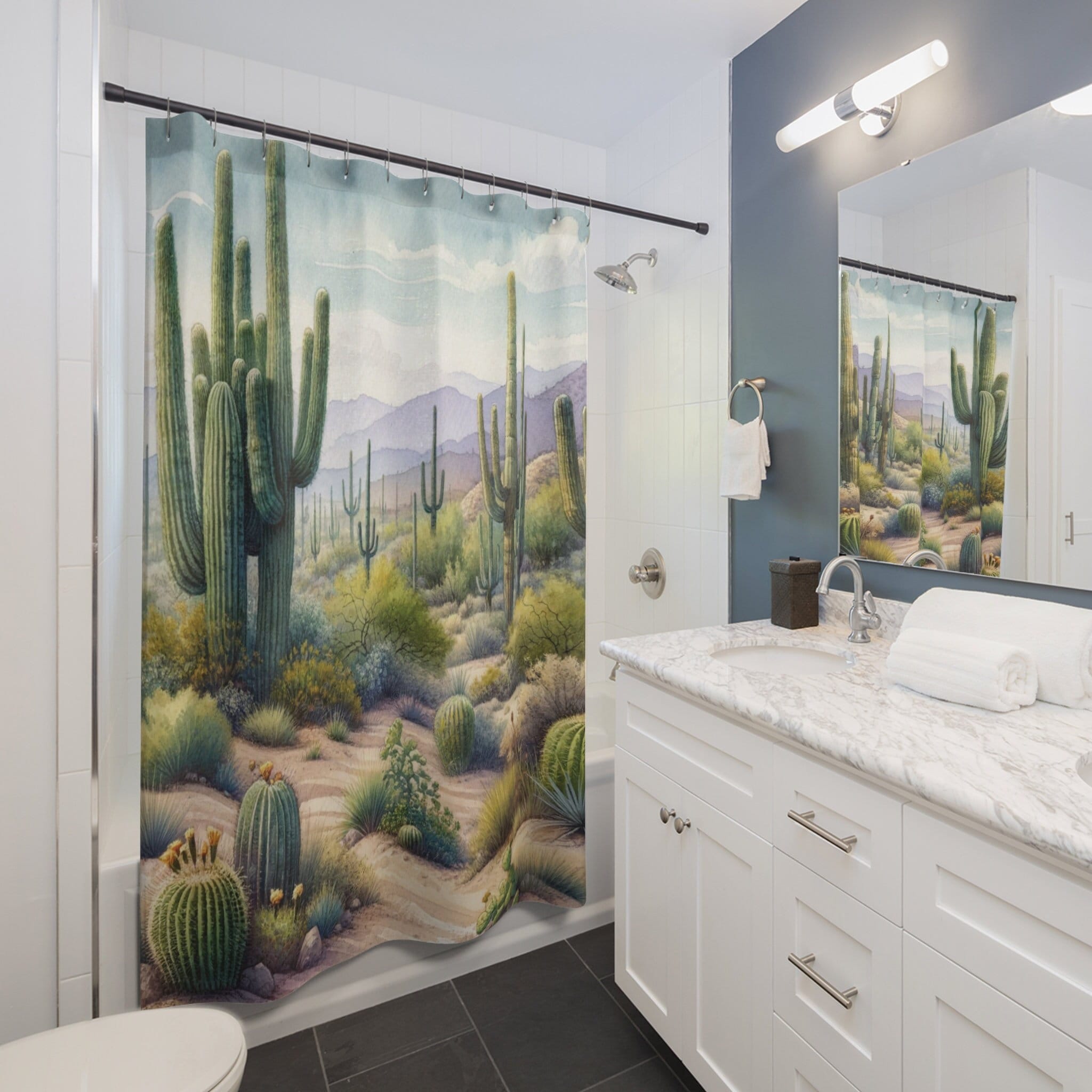 Saguaro Cactus Desert Shower Curtain, Desert Southwest Bathroom Decor ...