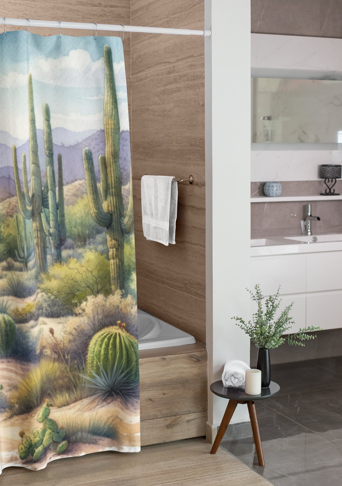 Saguaro Cactus Desert Shower Curtain, Desert Southwest Bathroom Decor ...