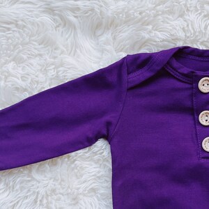 Newborn Baby Gown Set in Eggplant Purple, With Knotted Hat and Top Knot ...