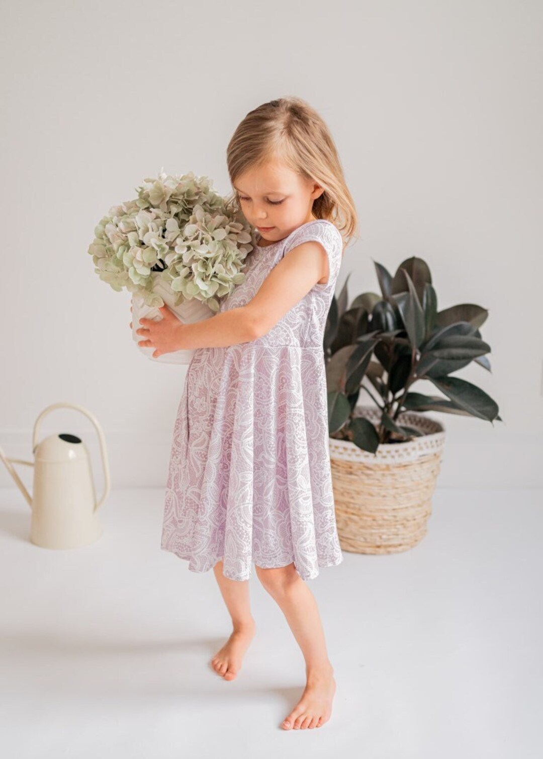 Lavender Lace Girls Twirl Dress for Spring, Girls Easter Dress With ...