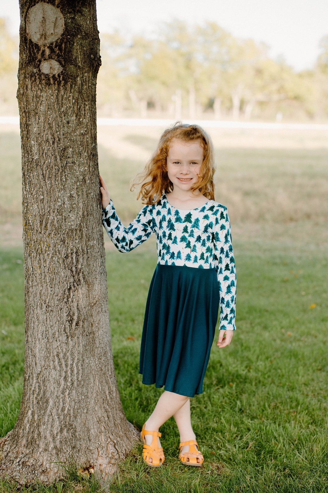 Pine Trees Christmas Twirl Dress in Forest Green, Christmas Tree Lot ...