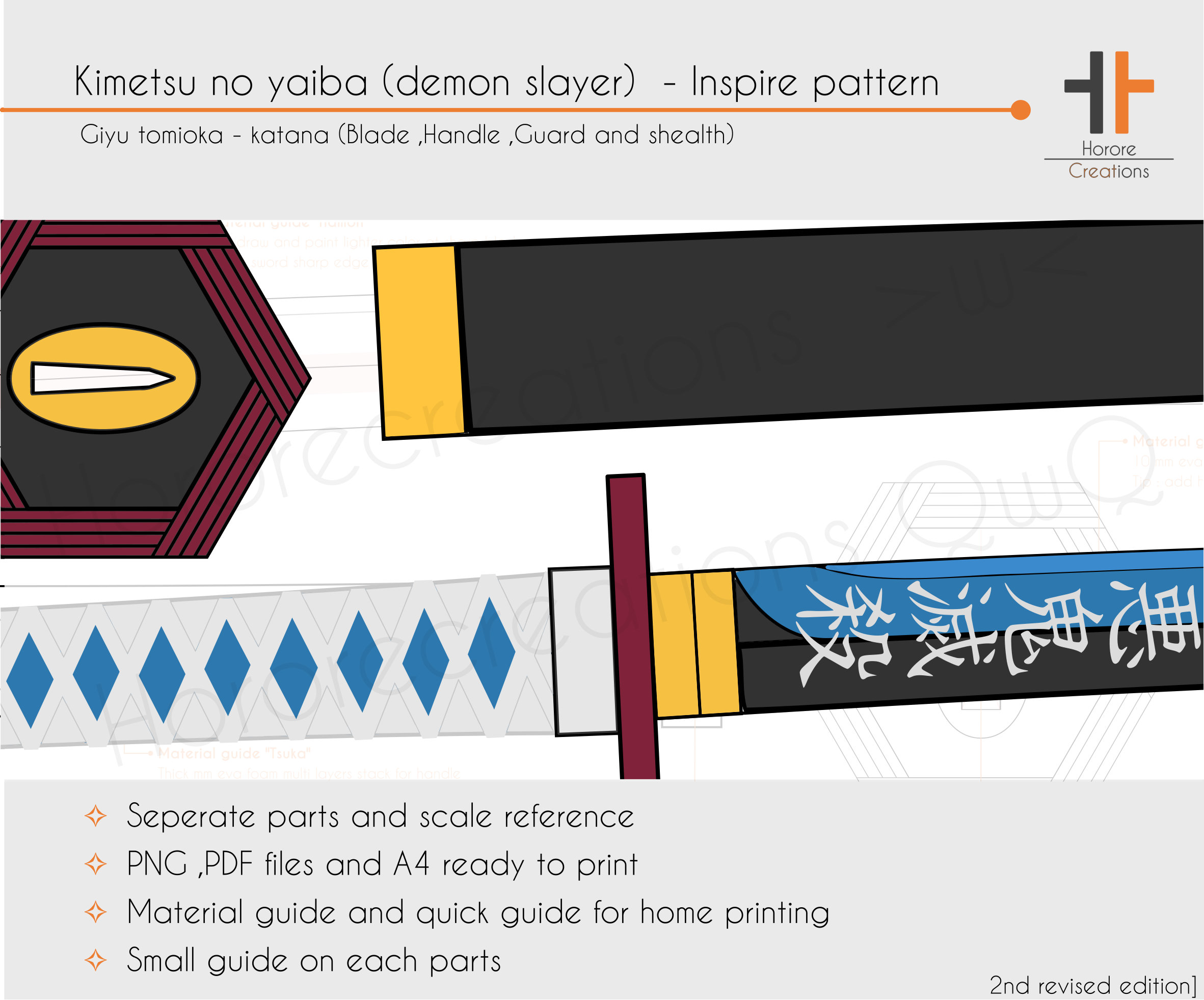 Anime Pillar Katana Water Cosplay Pattern&template - Etsy