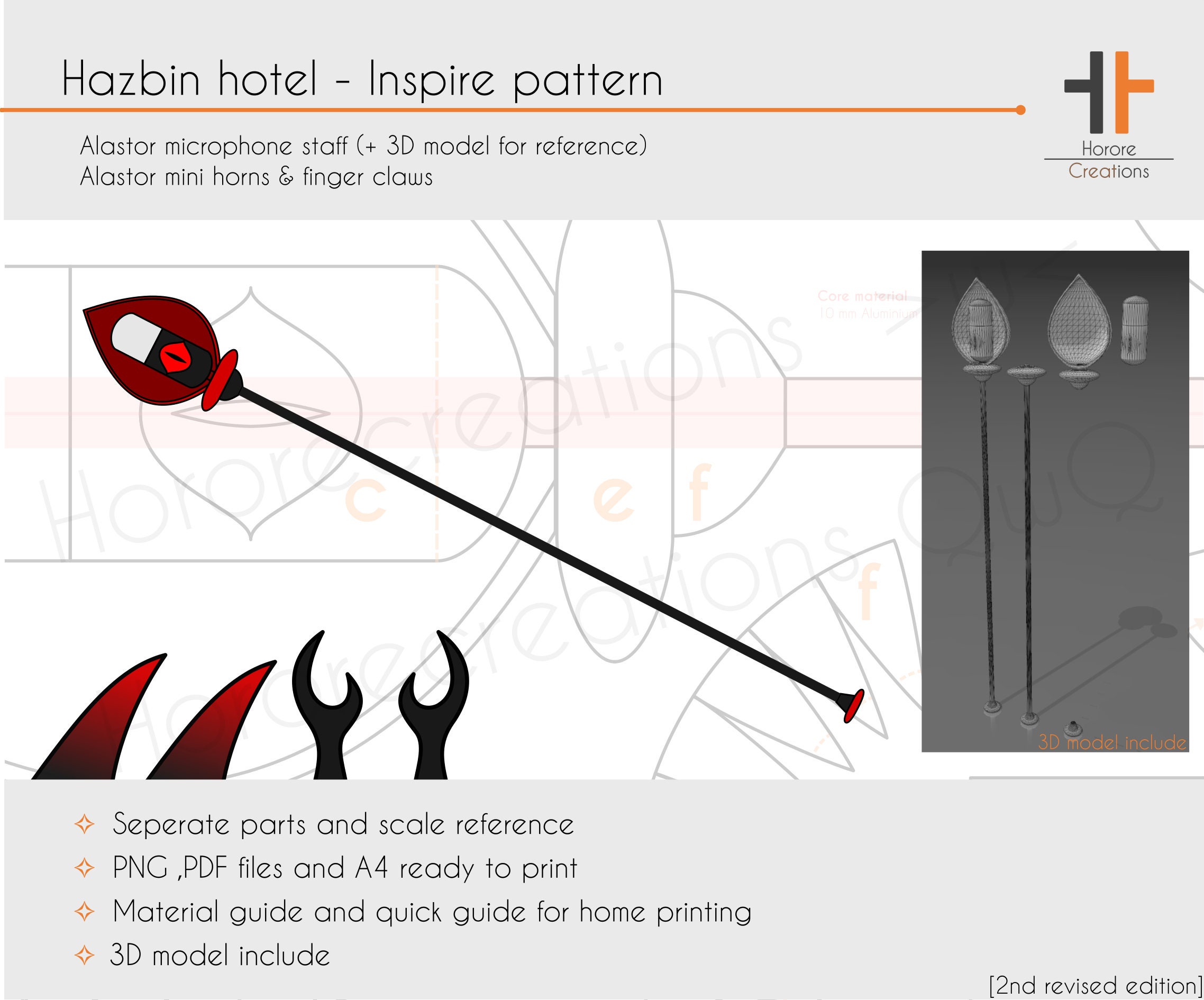 Alastor Microphone Staff, Finger Claws and Tiny Horns Hazbin Hotel ...