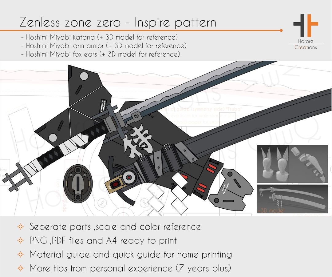 Hoshimi Miyabi Katana ,fox Ears ,arm Armor Zenless Zone Zero ZZZ ...