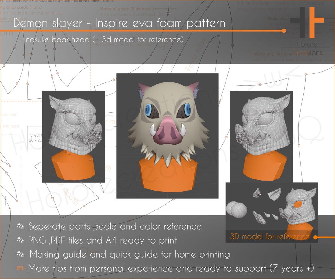 Inosuke Wild Boar Head Demon Slayer kimetsu No Yaiba Cosplay Pattern ...