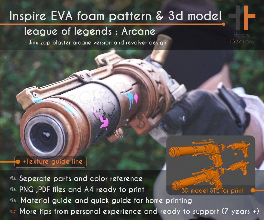 Jinx Zap Blaster Pistol Arcane Revolver Design LOL : Arcane Cosplay PDF ...