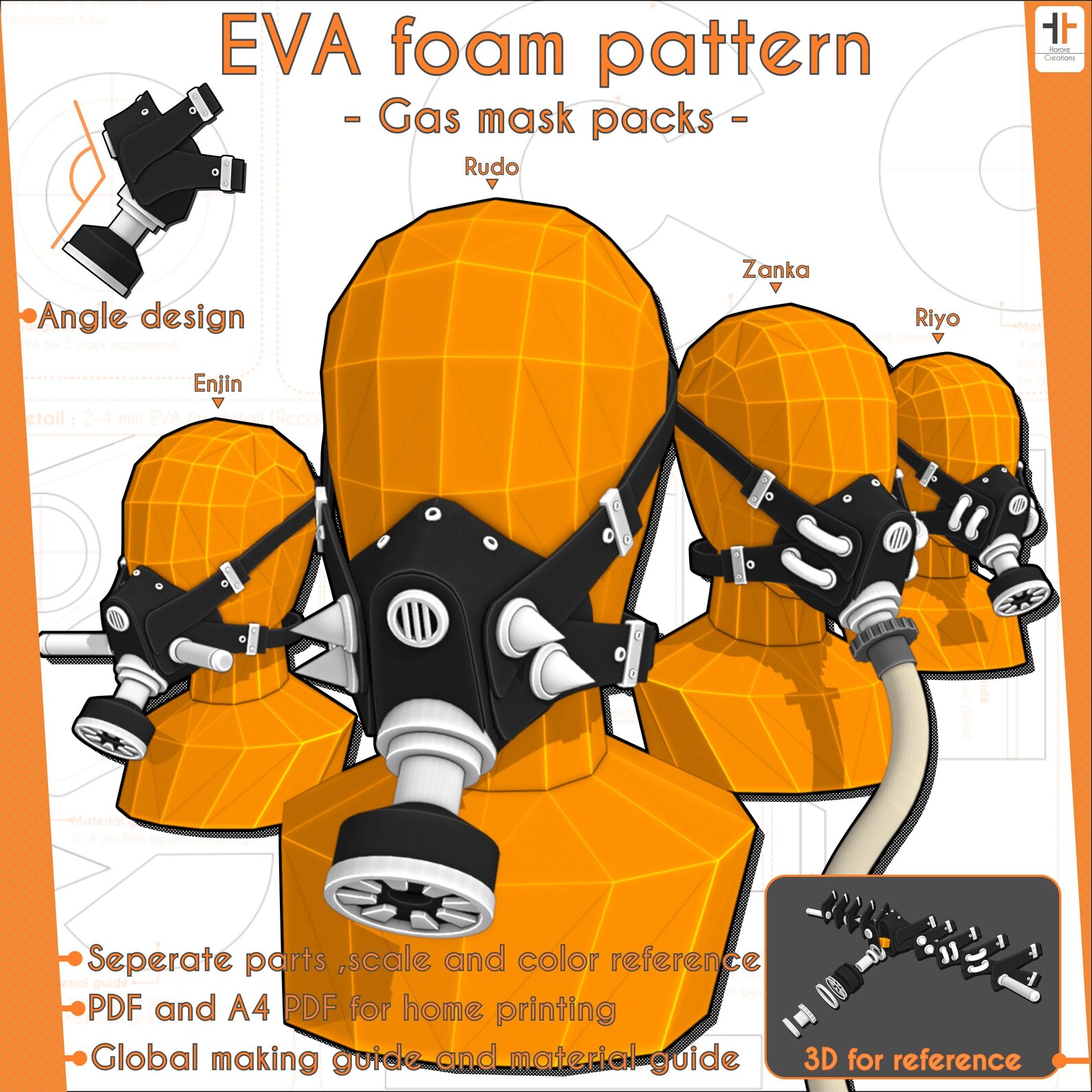 Gas Mask Packs ( Rudo, Enjin, Zanka, Riyo ) | Cosplay PDF Pattern - Etsy