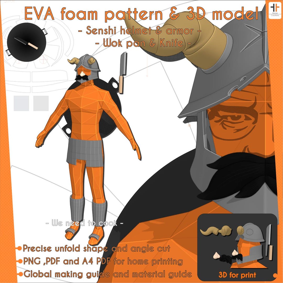 Senshi the Dwarf Helmet, Armor, Wok Pan, Knife - Dungeon Meshi ...