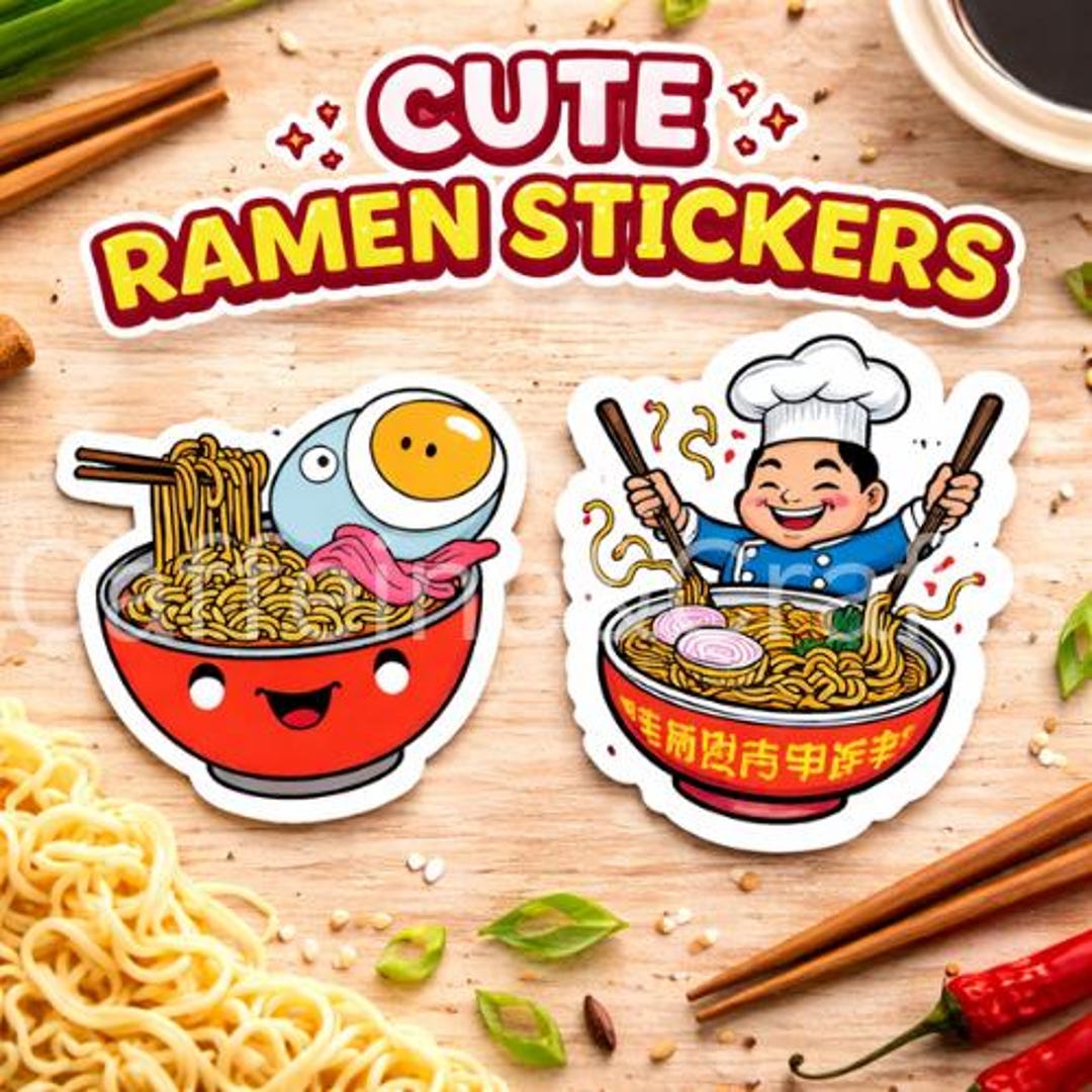 Cute Ramen Sticker Set | Kawaii Noodle Bowl Vinyl Stickers | Funny Food ...