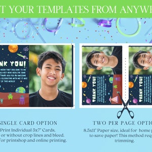 Space Alien Kids Birthday Thank You Card 7x5 Red Planet Mars - Etsy