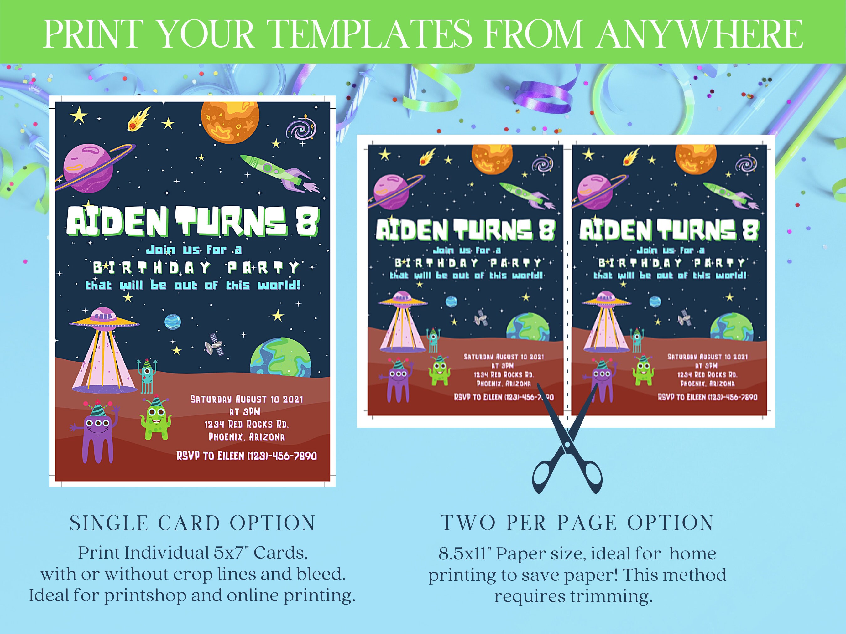 Alien Birthday Invitation and Detail Card Set Outer Space - Etsy