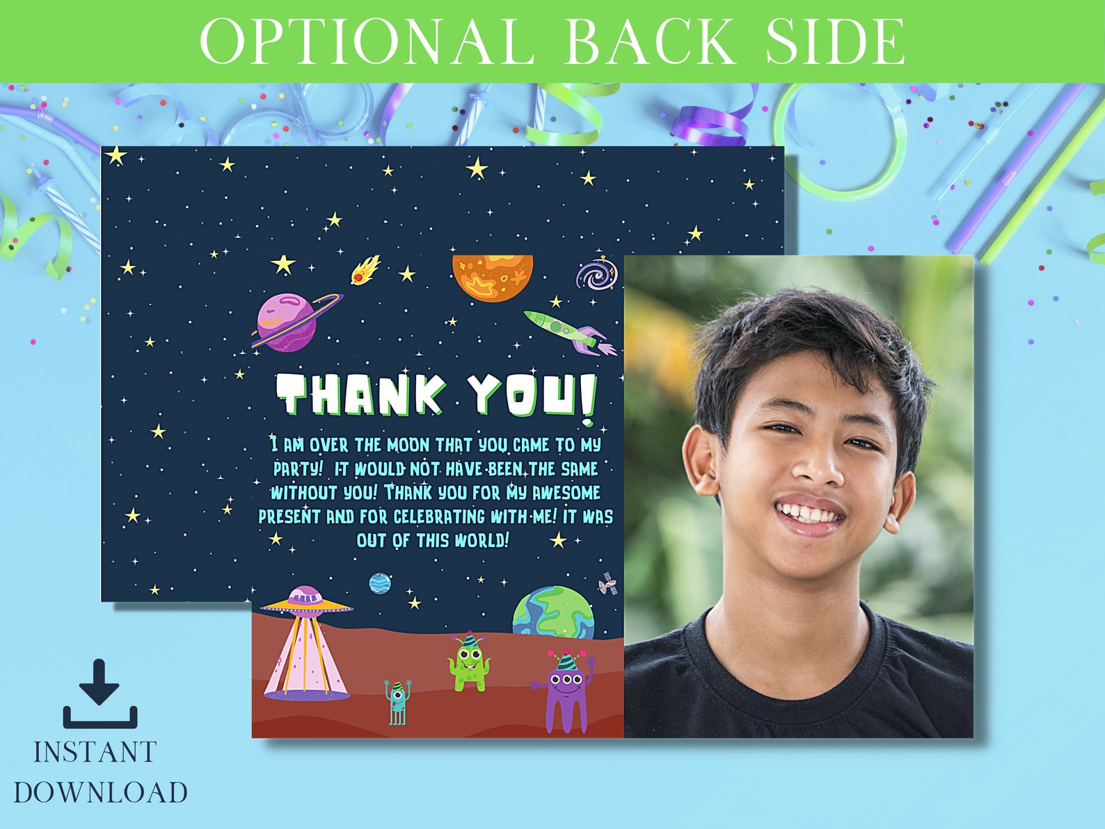 Space Alien Kids Birthday Thank You Card 7x5 Red Planet Mars - Etsy