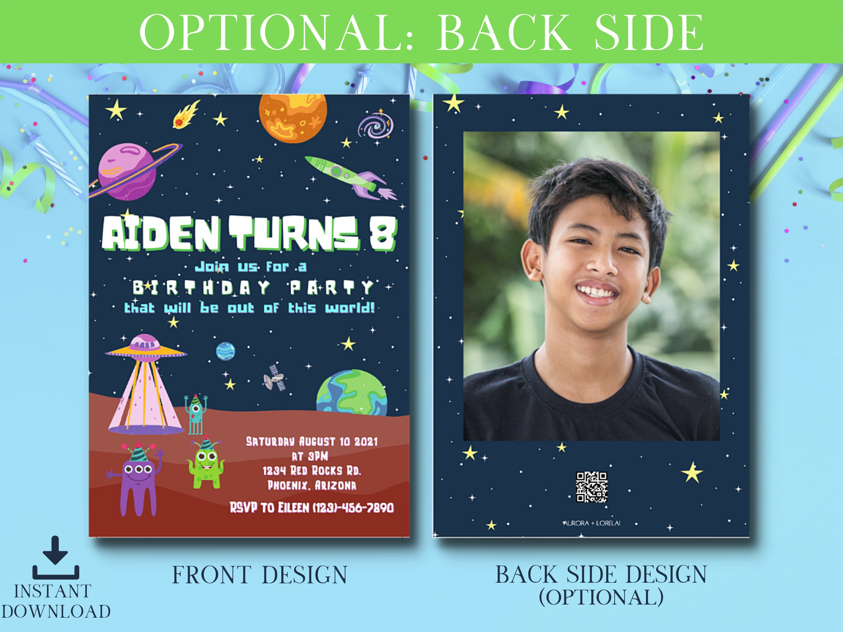 Alien Birthday Invitation and Detail Card Set Outer Space - Etsy