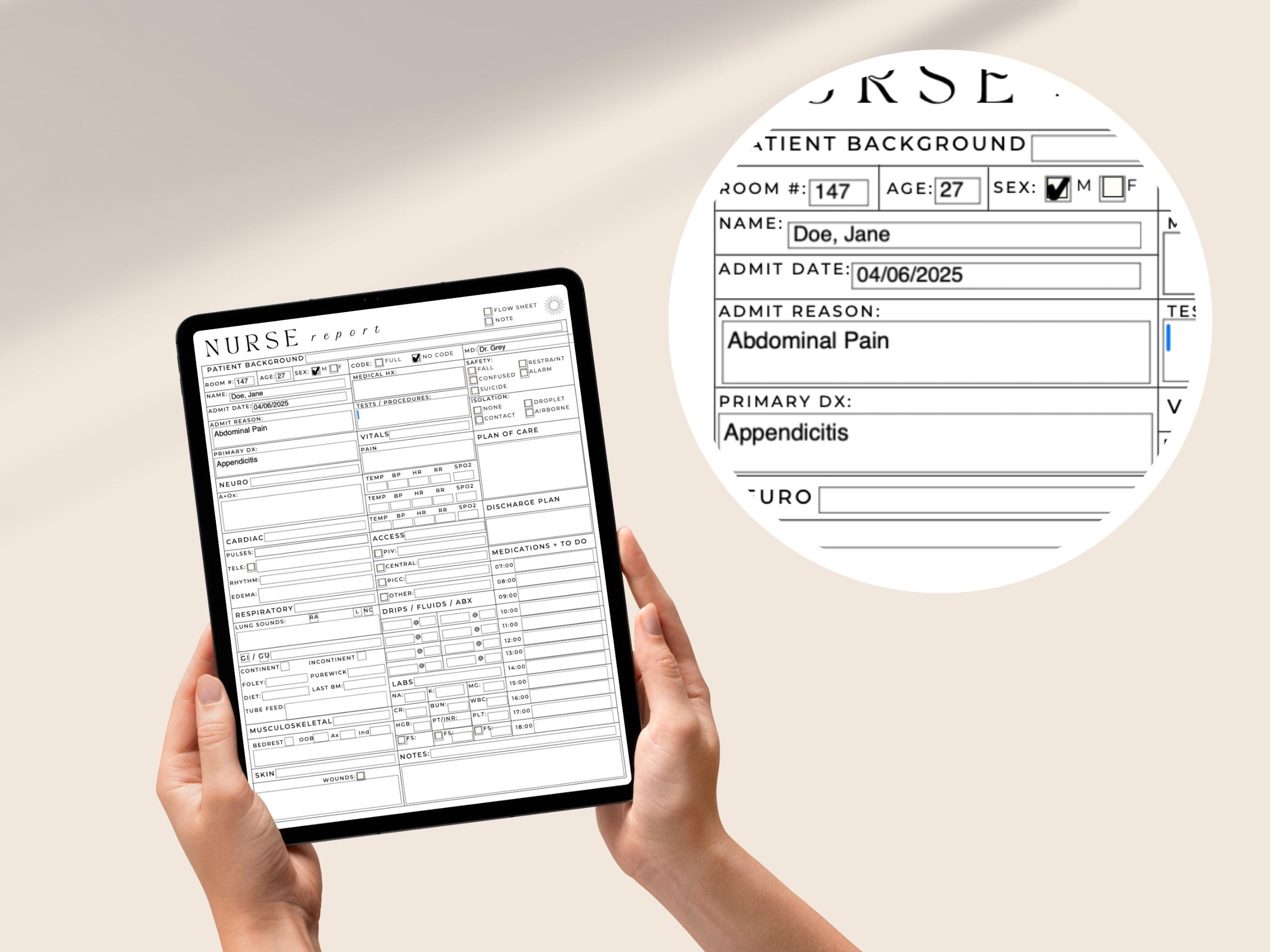 Nurse Med Surge Report Sheet | Day & Night Shift Template | Fillable ...