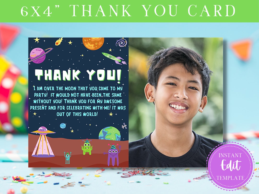 Space Alien Kids Birthday Thank You Card 7x5 Red Planet Mars - Etsy