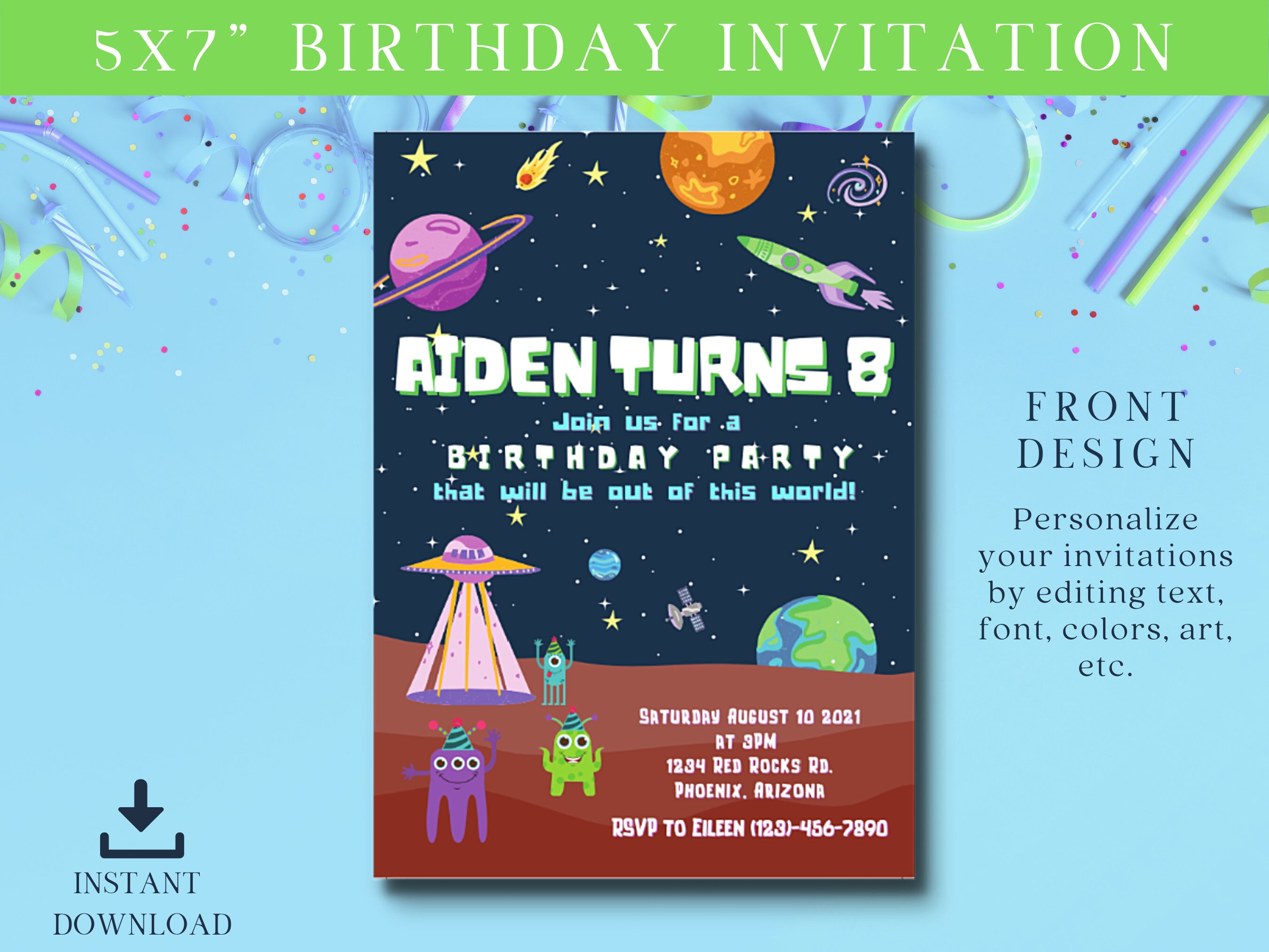 Alien Birthday Invitation and Detail Card Set Outer Space - Etsy