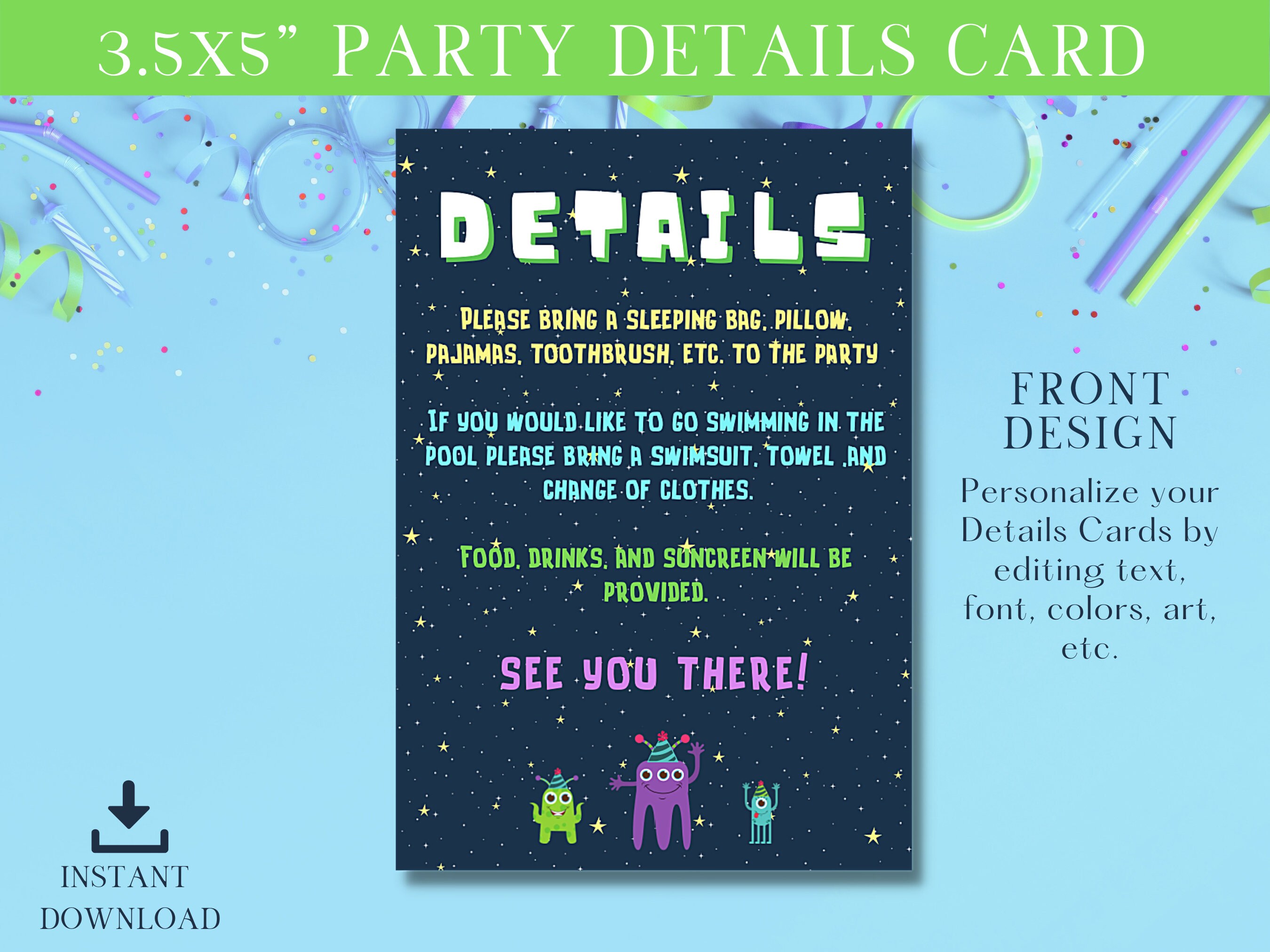 Alien Birthday Invitation and Detail Card Set Outer Space - Etsy