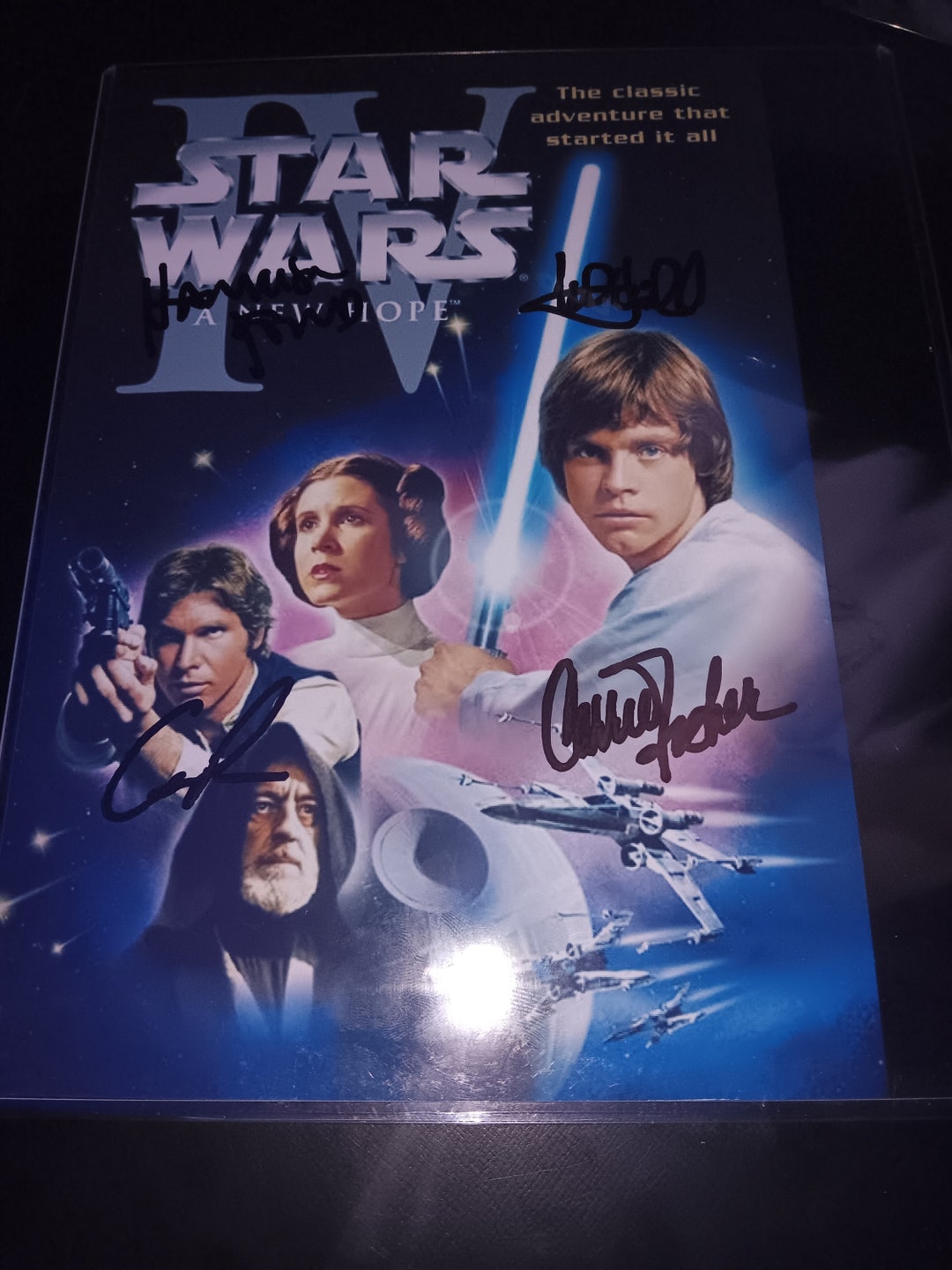 Carrie Fisher, Mark Hamil, Harrison Ford, George Lucas Autographed Star ...