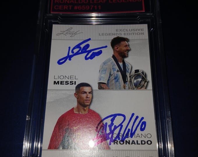 Cristiano Ronaldo,lionel Messi Autographed Card With Cert - Etsy