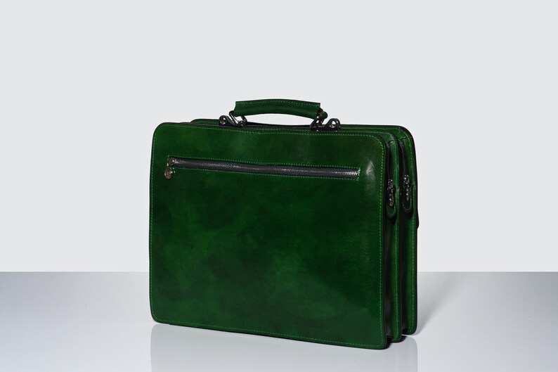 Munich Green Double Compartment Leather Briefcase - Etsy