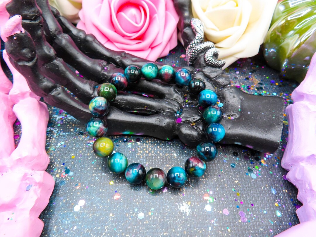 Chunky Aqua Tiger's Eye Bracelet for Empath Protection | 10mm Handmade ...