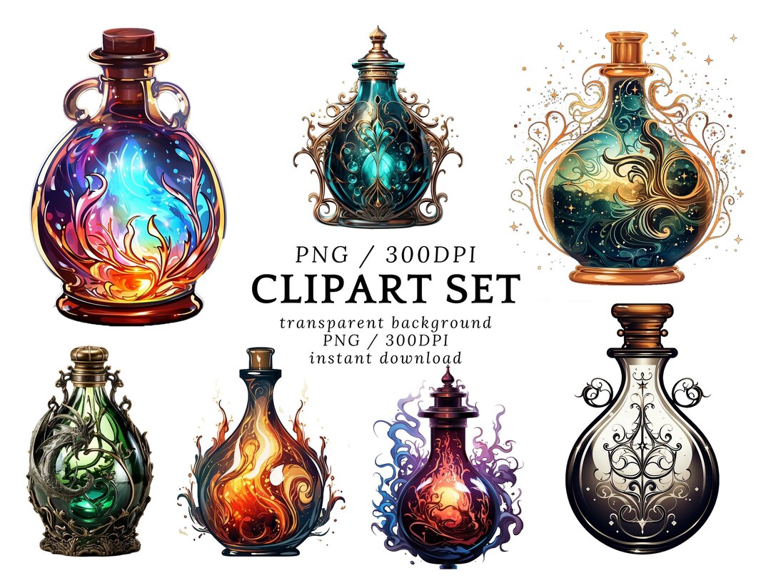 Set of 12 Vintage Magic Potion Bottle Clip Art Bundle Png - Etsy