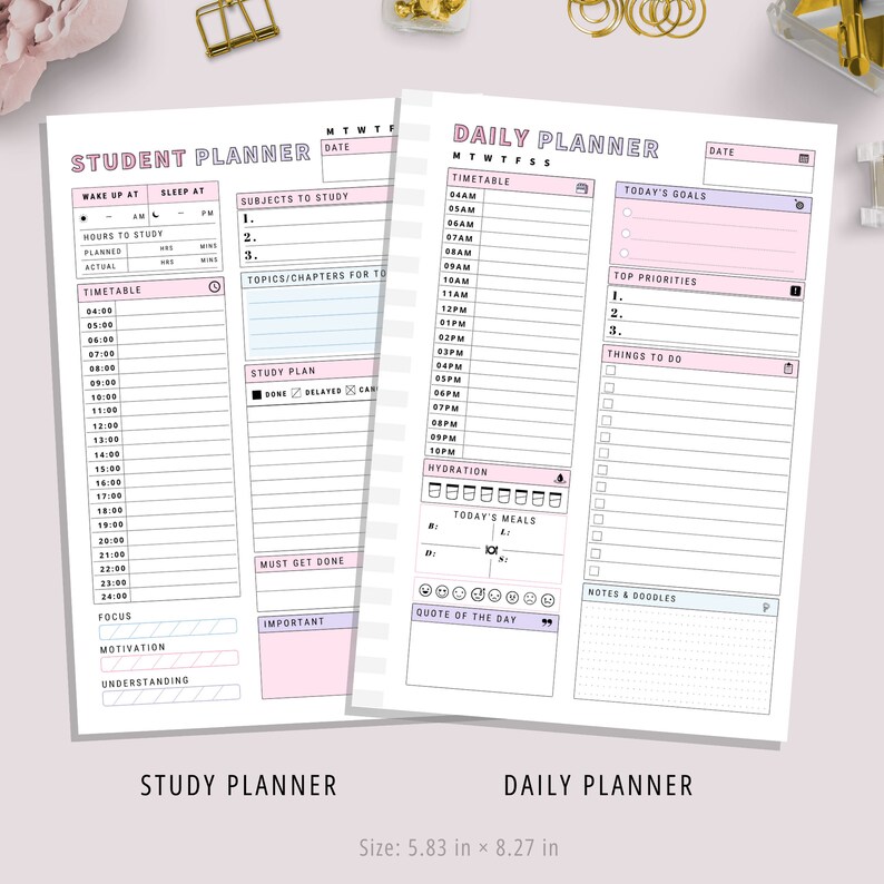 A5, Student Planner Printable , Study Planner, School Planner, College ...