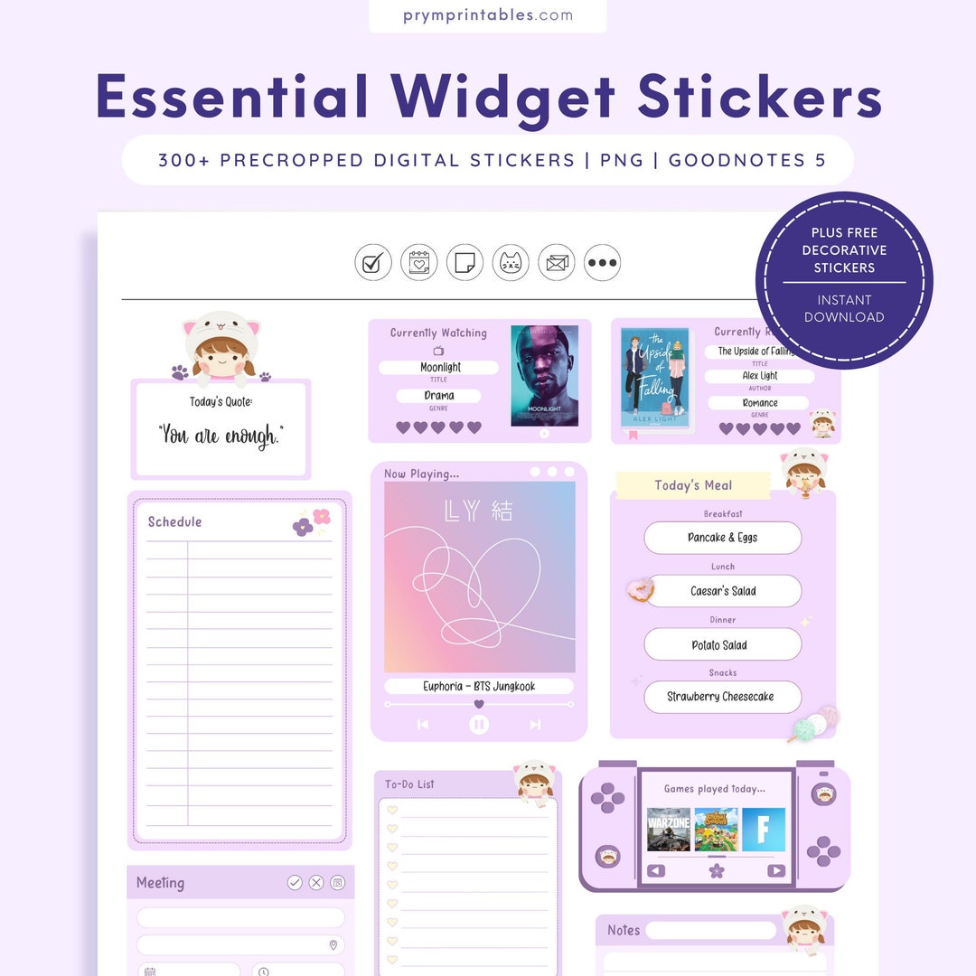 Cute Digital Widget Stickers, Digital Sticky Notes, Goodnotes Sticker ...