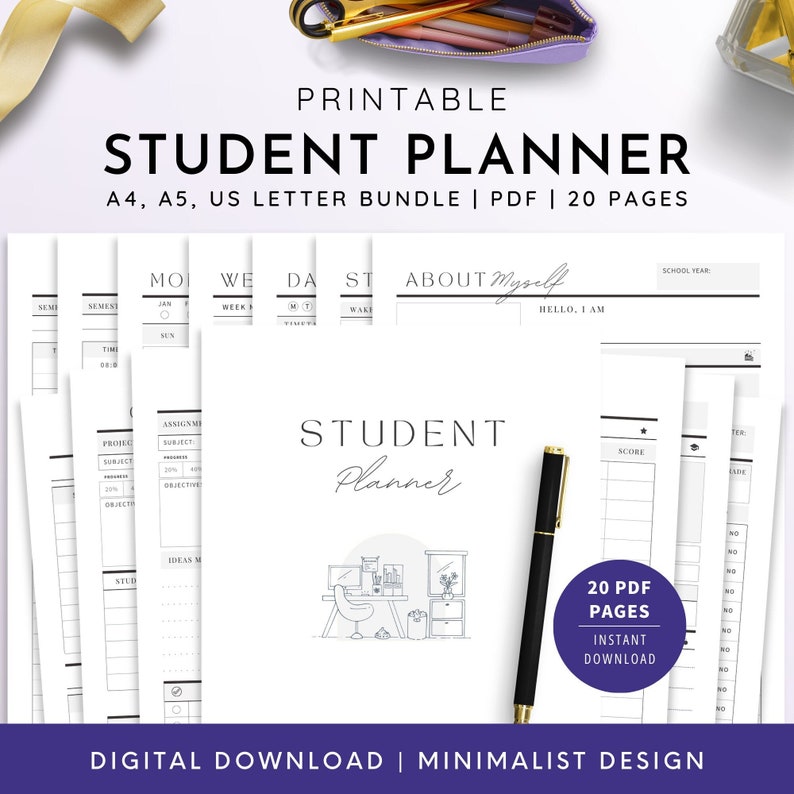 Minimalist Student Planner, Study Planner for College, School Planner ...