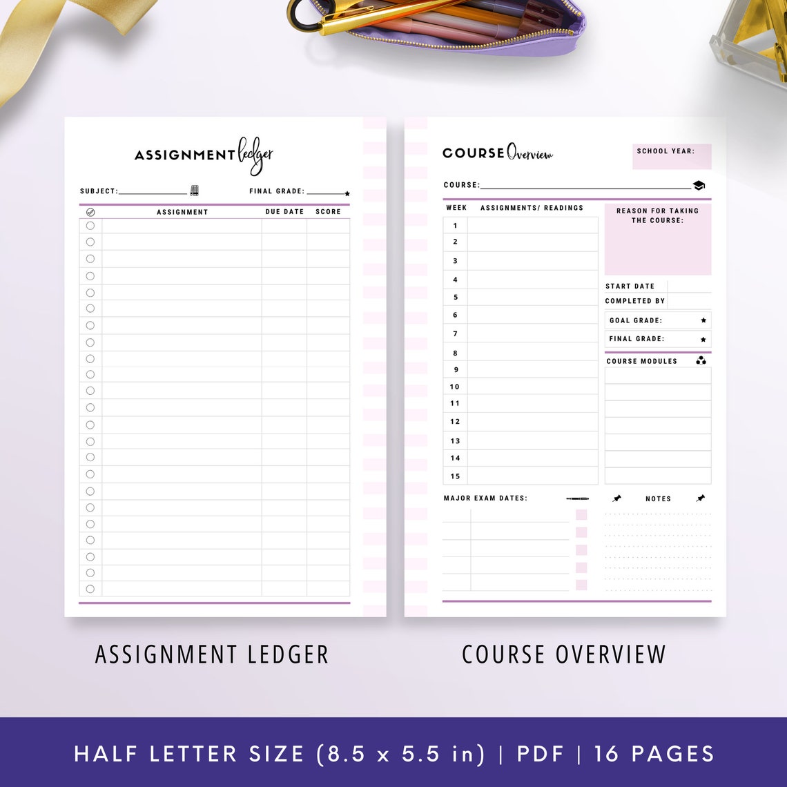 Half Letter, Student Planner Printable , Study Planner, School Planner ...
