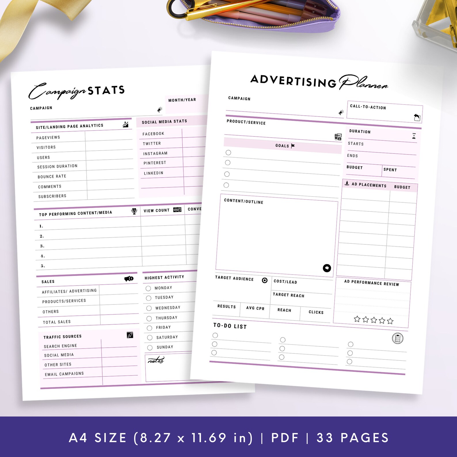 A4, Marketing Campaign Planner, 33 Pages, Marketing Campaign Templates ...