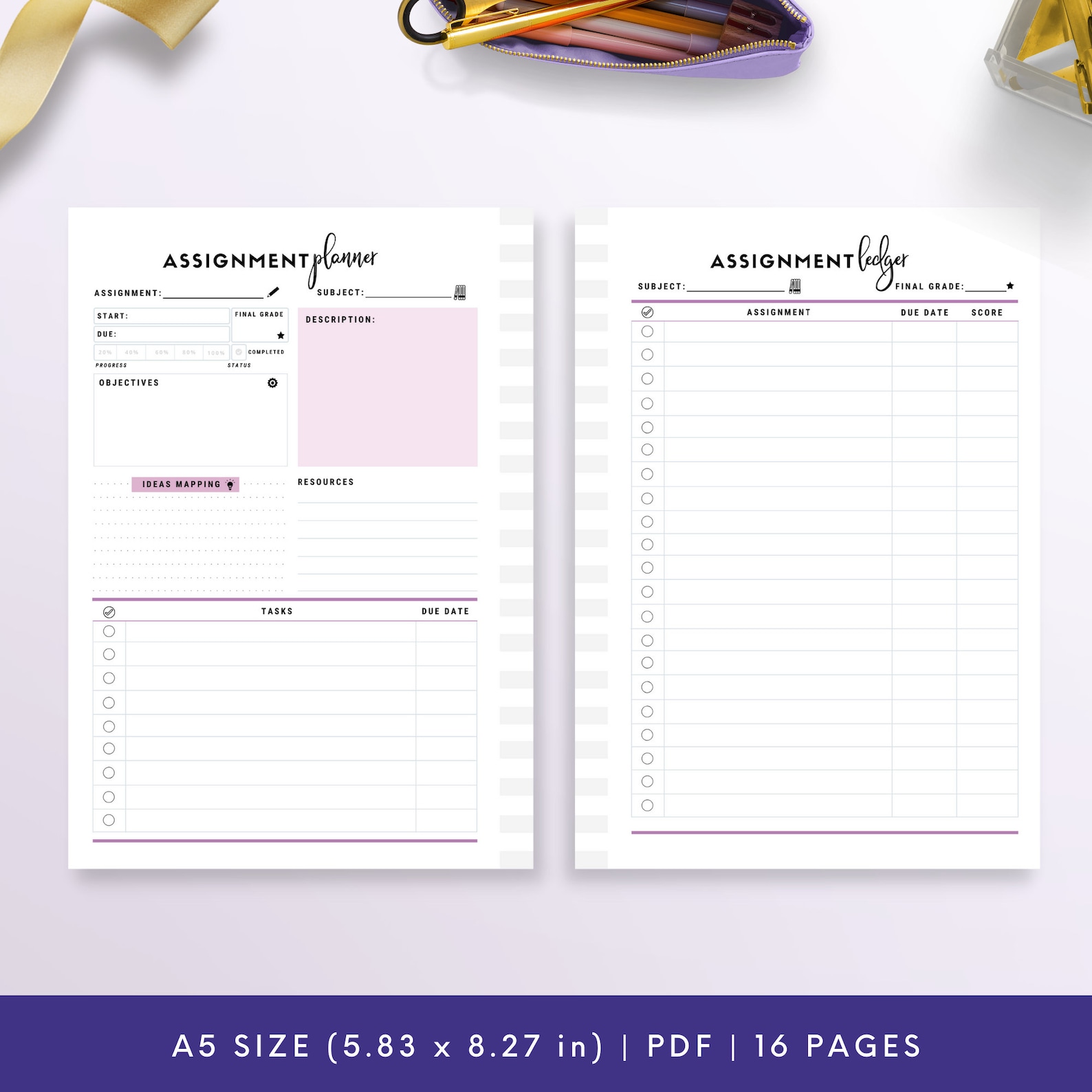 A5, Student Planner Printable (lavender), Study Planner, School Planner ...