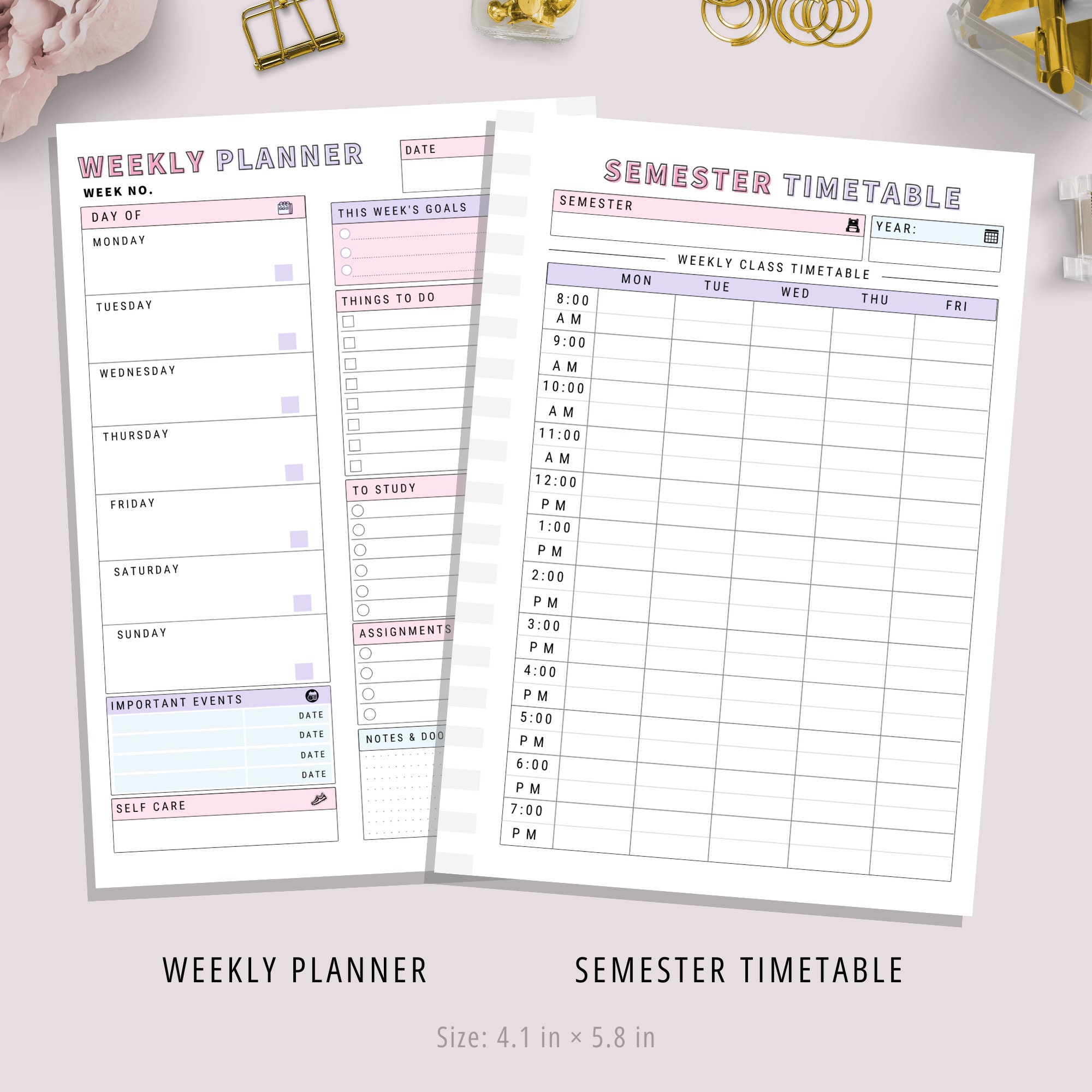 A6, Student Planner Printable , Study Planner, School Planner, College ...