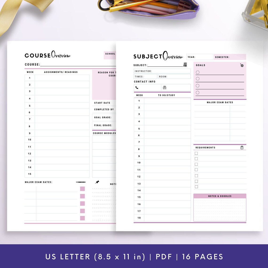 Letter Size Student Planner Printable lavender Study - Etsy