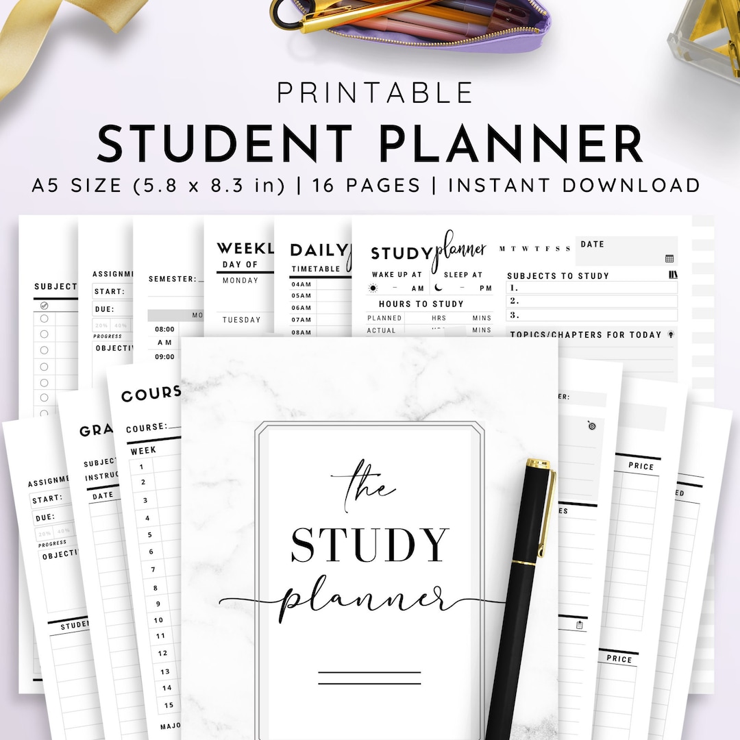 A5, Student Planner Printable , Study Planner, School Planner, College ...