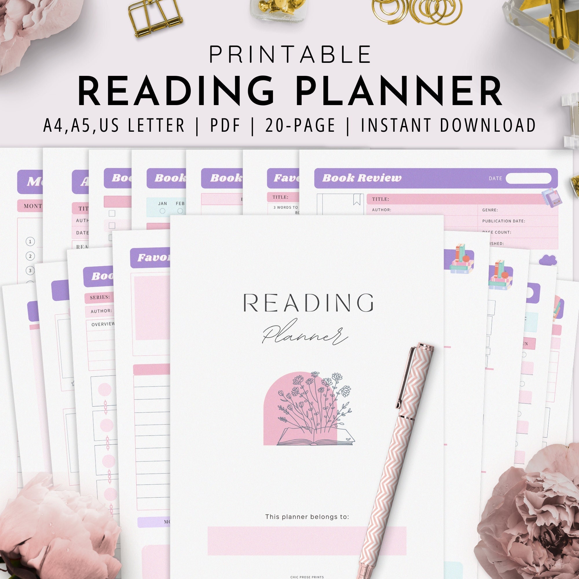 Cute Reading Planner, Reading Tracker, Book Lovers Planner, Book ...