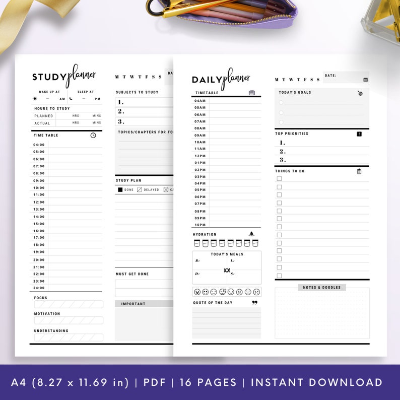 A4, Student Planner Printable , Study Planner, School Planner, College ...