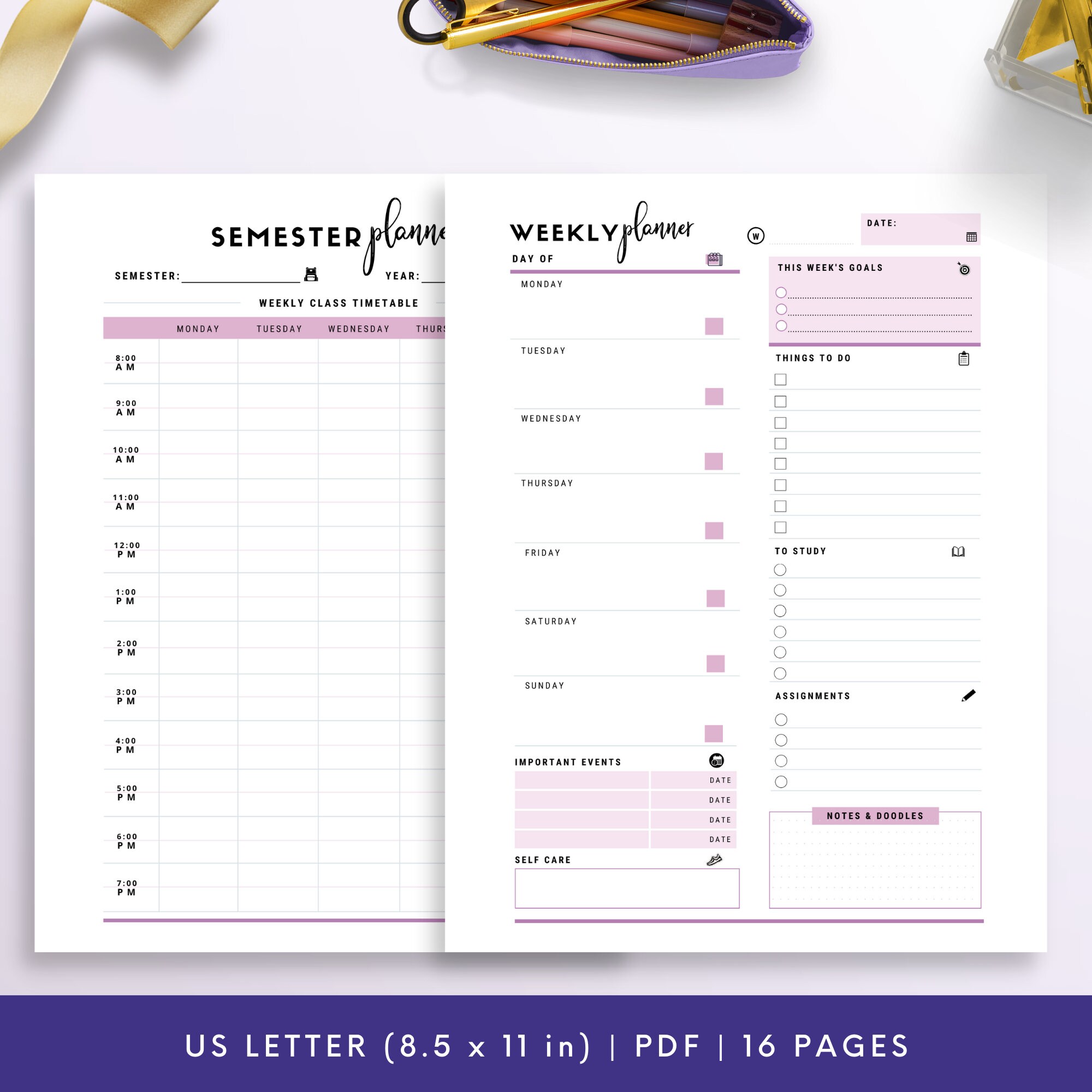 Letter Size, Student Planner Printable (lavender), Study Planner ...