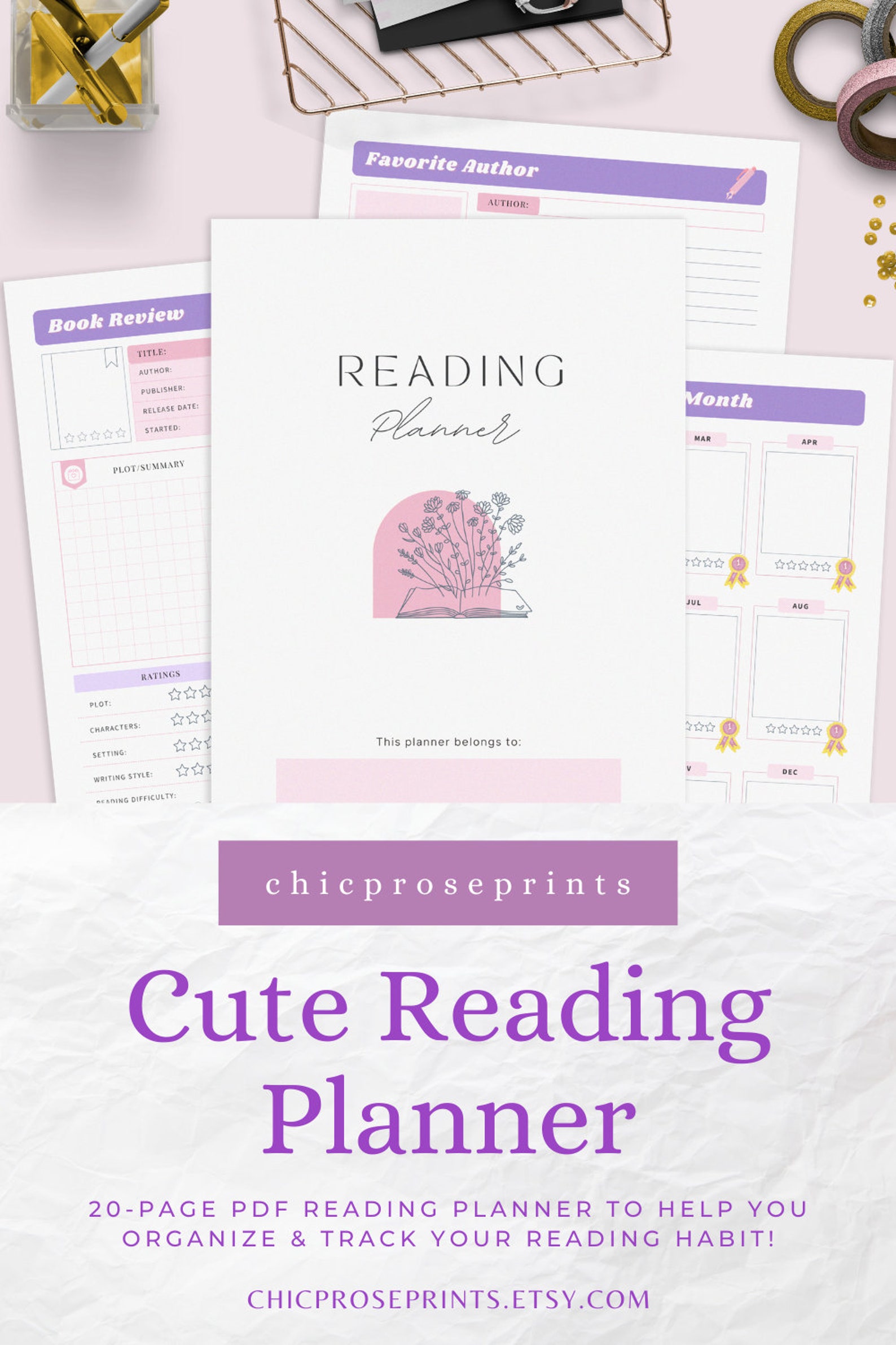 Cute Reading Planner, Reading Tracker, Book Lovers Planner, Book ...