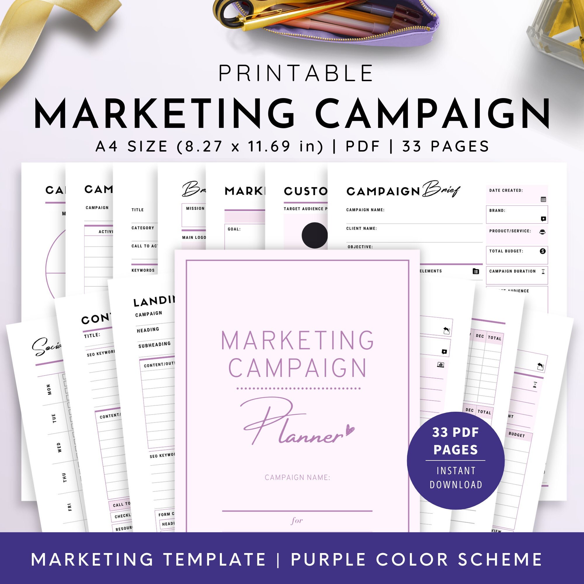 A4, Marketing Campaign Planner, 33 Pages, Marketing Campaign Templates ...