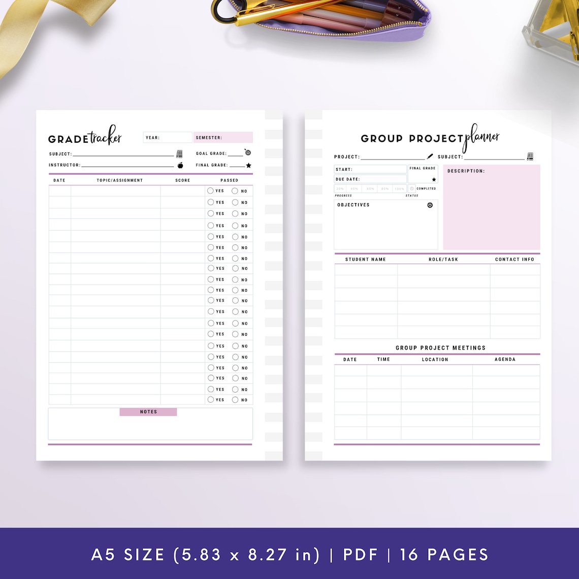 A5, Student Planner Printable lavender, Study Planner, School Planner ...