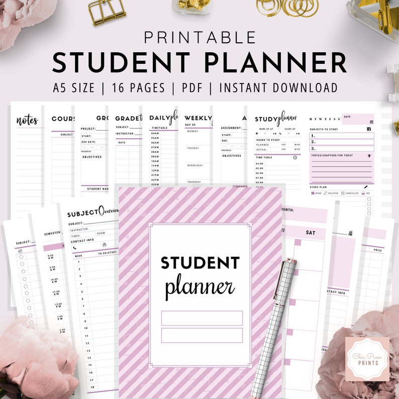 A5 Student Planner Printable lavender Study Planner | Etsy
